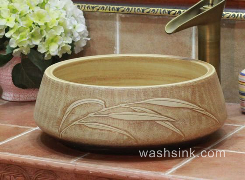 TPAA-050 Round ceramic wash basin bowl with carved reed pattern-China ...
