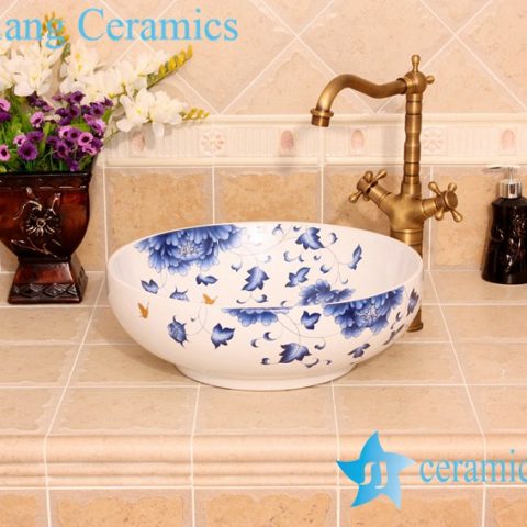 Jingdezhen Chinoiserie retro style round art ceramic wash hand basin ...