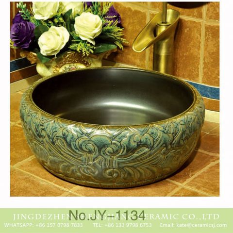 RYXW464 Inside glazed with carved floral design Ceramic hair salon wash ...