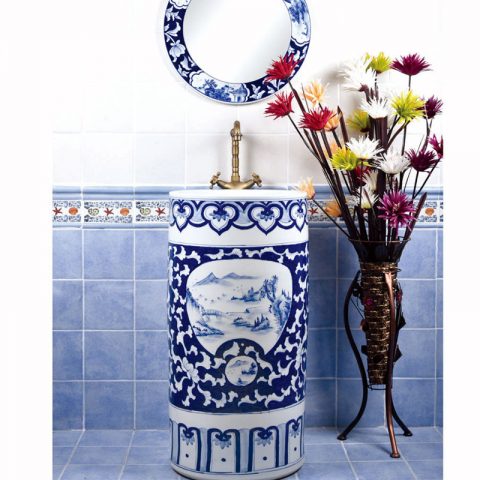 Jingdezhen Chinoiserie retro style round art ceramic wash hand basin ...
