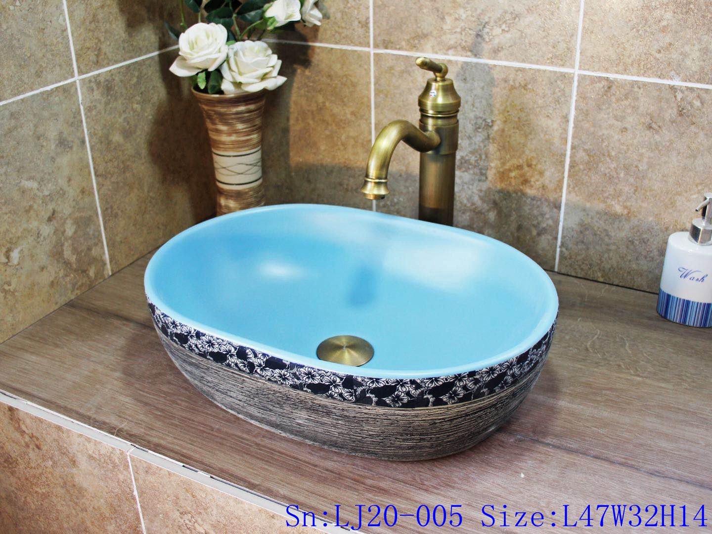 LJ20-005 Hand-painted oval washbasin with delicate decorative pattern ...