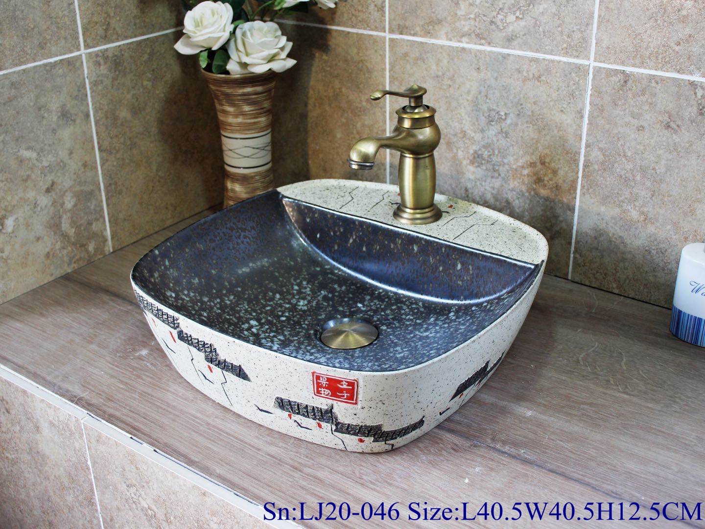 LJ20-046 Hand-painted Chinese style wall design square washbasin-China ...